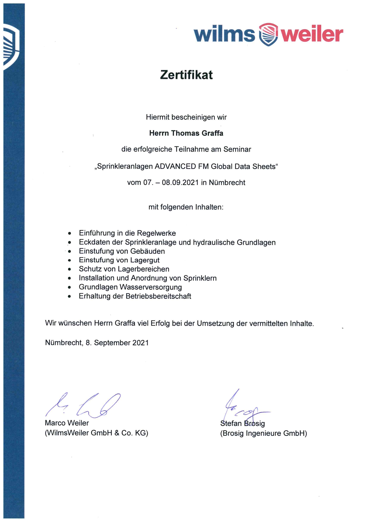 Thomas Graffa, Sachverständiger, Brandschutz, ISO 17024, Sprinkler ...